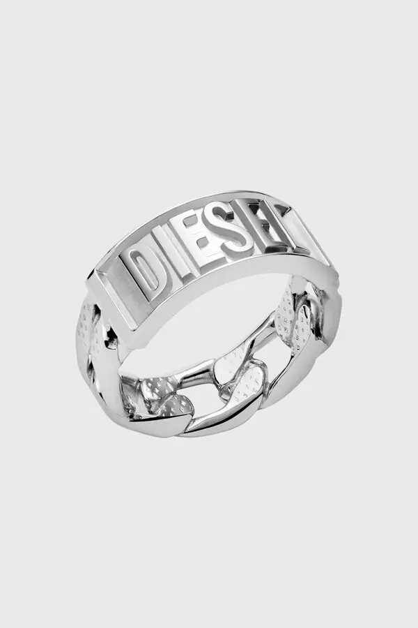 DIESEL® Stainless Steel Band Ring With Logo Detail - Silver