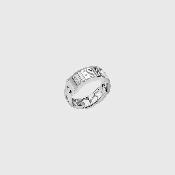 DIESEL® Stainless Steel Band Ring With Logo Detail - Silver