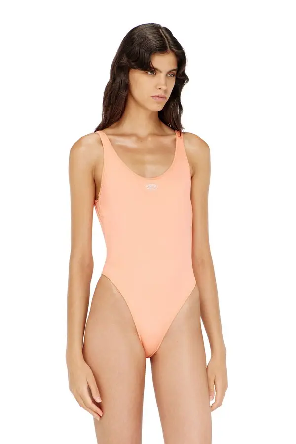DIESEL® Embellished Crystal Oval D Logo One-piece Swimsuit - Pink