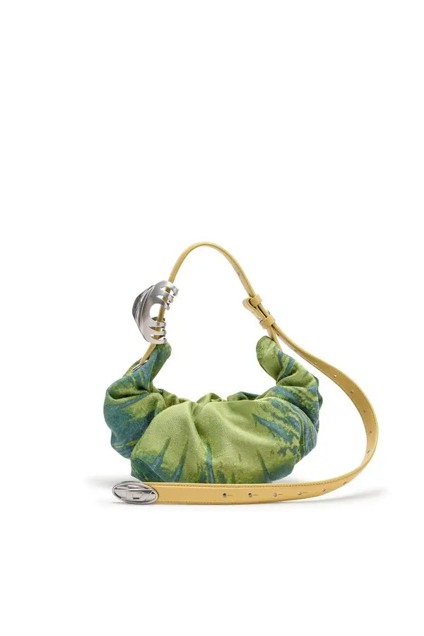 DIESEL® Grab-d-small Scrunched Hobo Bag In Satin Denim - Green