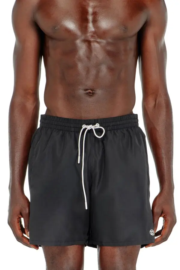 DIESEL® Swim Shorts With Metallic Oval D Logo - Black