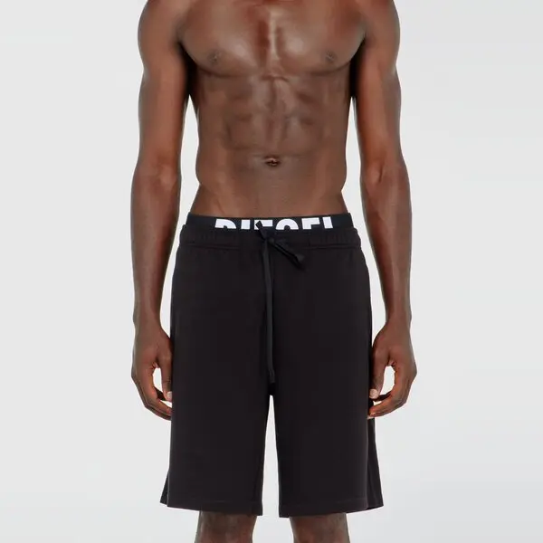 DIESEL® Cotton Blend Logo Waistband Sweatshorts - Black