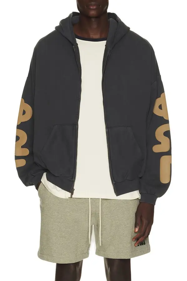 Fear Of God 90's Zip-up Hoodie In Black - Washed Iron Grey