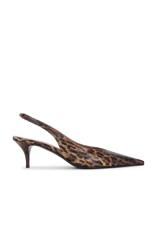 Amina Muaddi Anok 55 Slingback Pump In Brown - Leopard Snake