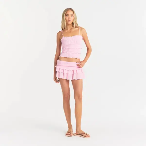 SKIMS Ruffle Cami Top | Pink | | Sheer Knit - Peony