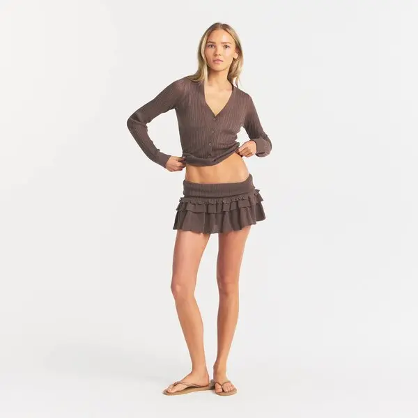 SKIMS Ruffle Mini Skirt | Purple | | Sheer Knit - Amethyst