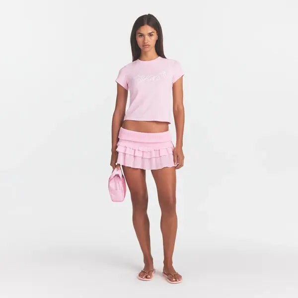 SKIMS Ruffle Mini Skirt | Pink | | Sheer Knit - Peony