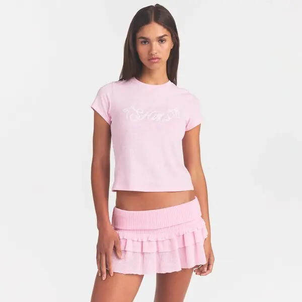 SKIMS Ruffle Mini Skirt | Pink | | Sheer Knit