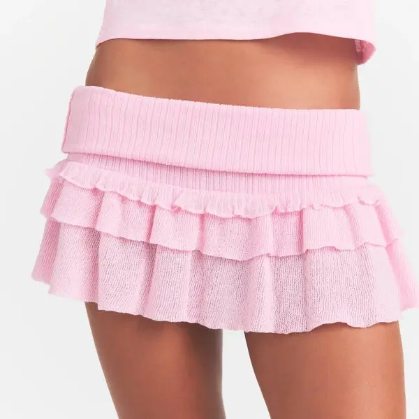 SKIMS Ruffle Mini Skirt | Pink | | Sheer Knit