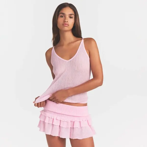 SKIMS Sheer Knit Plunge Tank - Peony