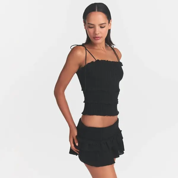 SKIMS Ruffle Cami Top | Black | | Sheer Knit