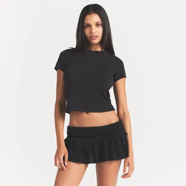 SKIMS Ruffle Mini Skirt | Black | | Sheer Knit