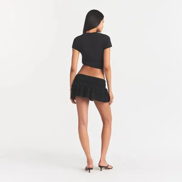 SKIMS Ruffle Mini Skirt | Black | | Sheer Knit