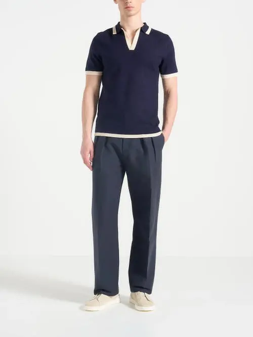 Manière De Voir Lambert Contrast Detail Knit Polo Shirt - Navy