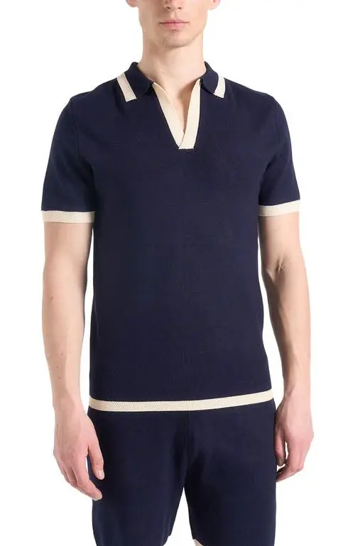 Manière De Voir Lambert Contrast Detail Knit Polo Shirt - Navy