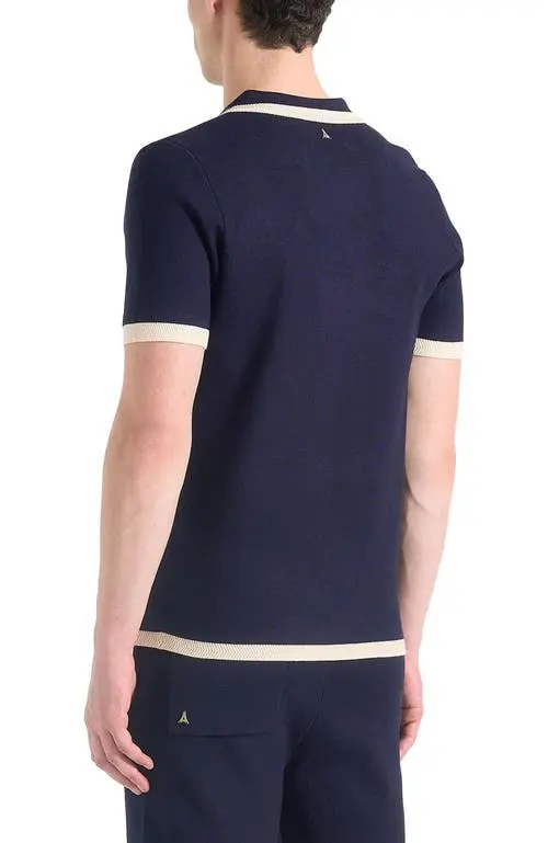Manière De Voir Lambert Contrast Detail Knit Polo Shirt - Navy
