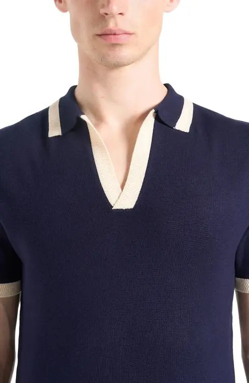 Manière De Voir Lambert Contrast Detail Knit Polo Shirt - Navy
