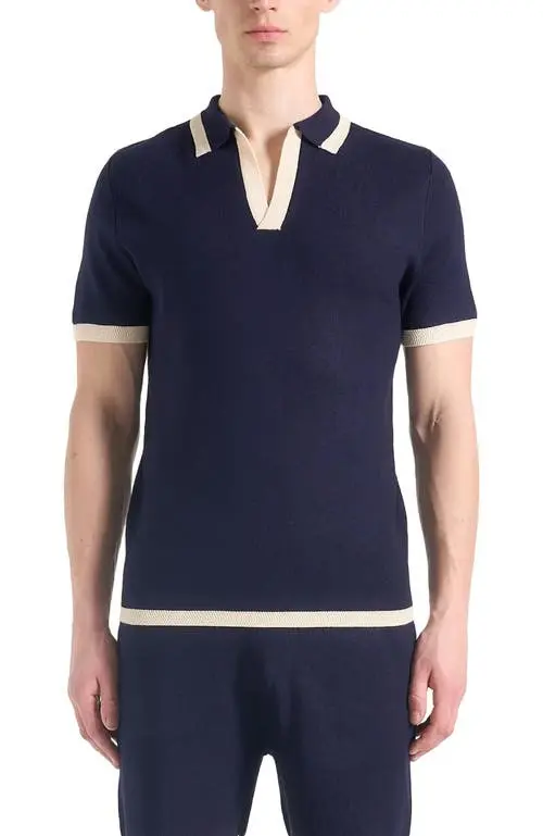 Manière De Voir Lambert Contrast Detail Knit Polo Shirt - Navy