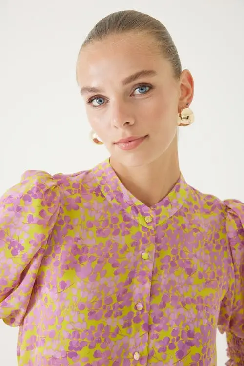 EXQUISE Isla Balloon Sleeve Shirt - Multi Color