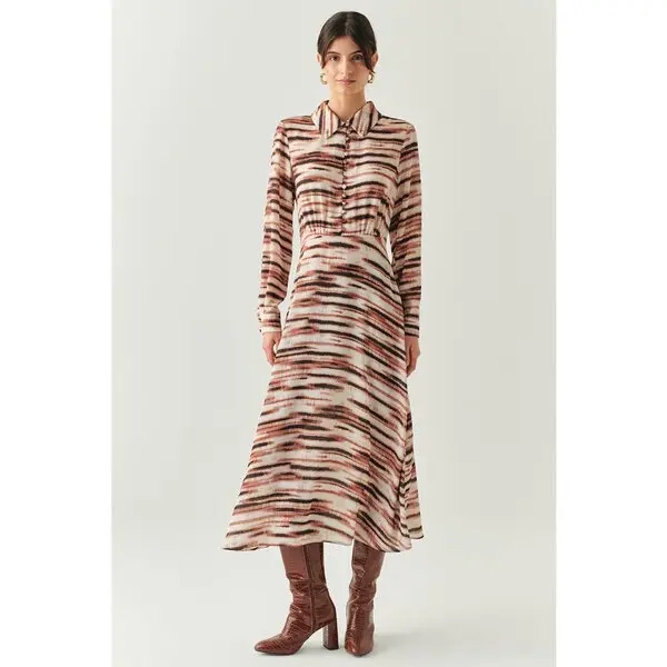 EXQUISE Fallon Chiffon Midi Dress - Brown