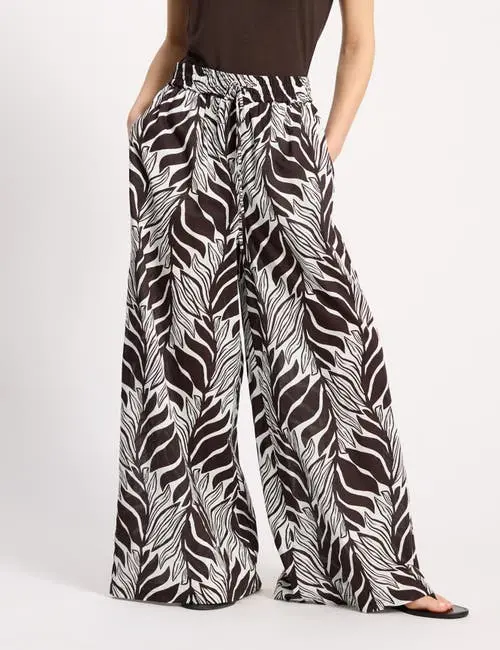 ALBARAY Mono Palm High-waist Wide-leg Trousers - Brown