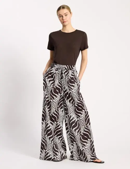 ALBARAY Palm Print High-waist Wide-leg Trousers