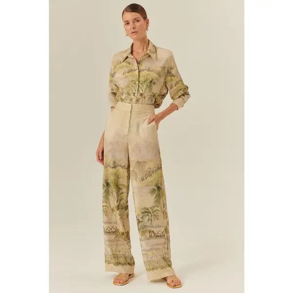 EXQUISE Cecelia Classic Relaxed Wide Legs - Beige