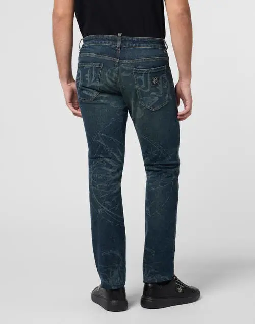 Philipp Plein Printed Super Straight Cut Jeans Tattoo