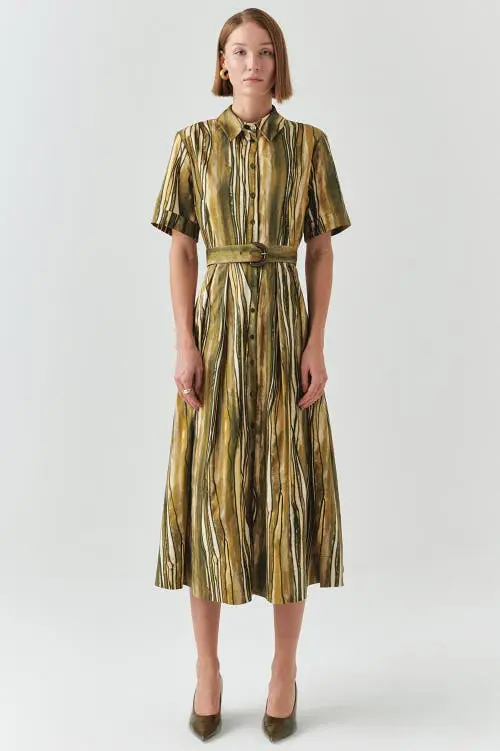 EXQUISE Anais Midi Dress - Yellow Patterned