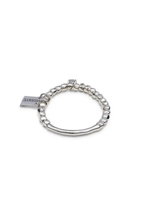 UNODE50 Bead Bracelet With Tubular Piece And -plated Plate With Message - Silver
