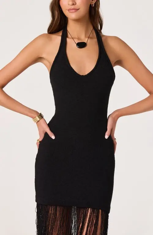 Astr The Label Halterneck Fringe Sweater Mini Dress