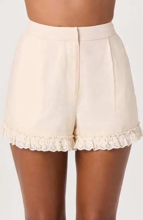 Astr The Label Nienna Eyelet Hem Linen Blend Shorts