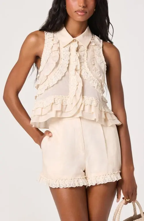 Astr The Label Nienna Eyelet Hem Linen Blend Shorts
