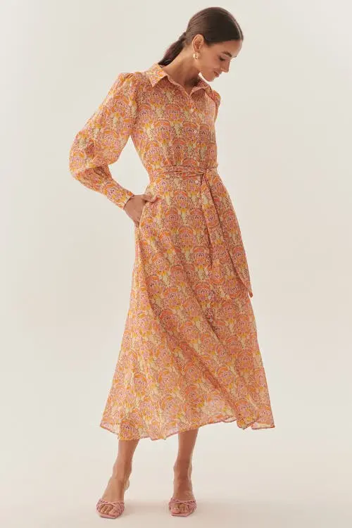 EXQUISE Allison Midi Dress With Shirt Collar