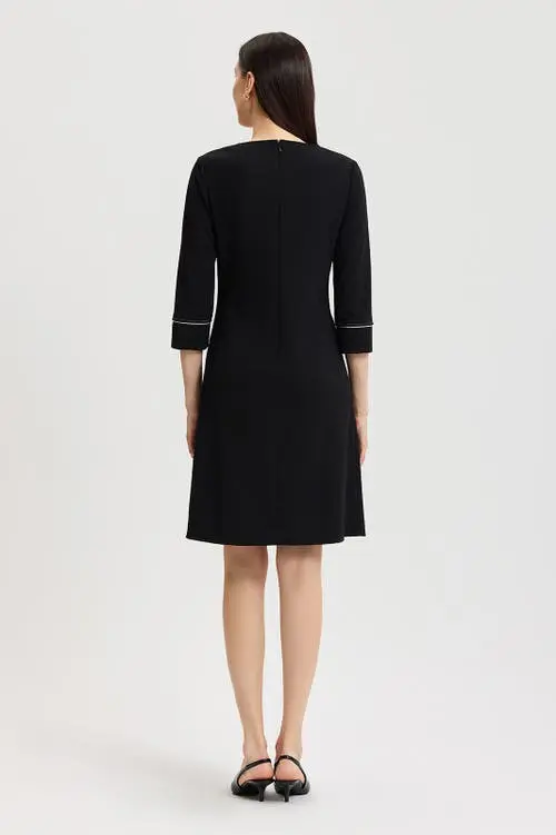 Ming Wang Monochrome Grid Stitch Stretch Deco Crepe Dress