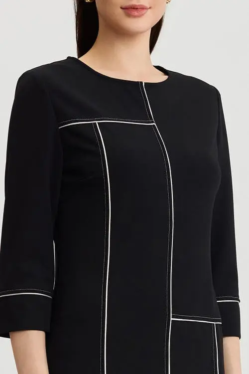 Ming Wang Monochrome Grid Stitch Stretch Deco Crepe Dress