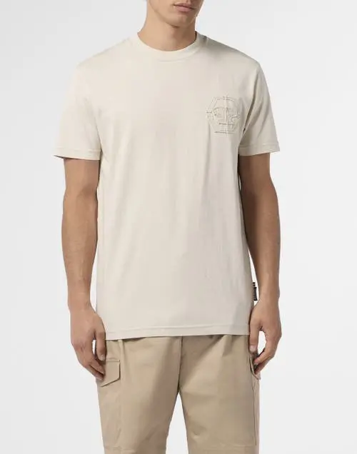 Philipp Plein Round Neck T-shirt Raw Edge Monogram Monogram - Beige