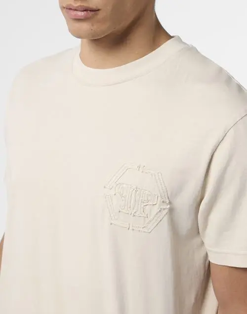 Philipp Plein Round Neck T-shirt Raw Edge Monogram Monogram - Beige
