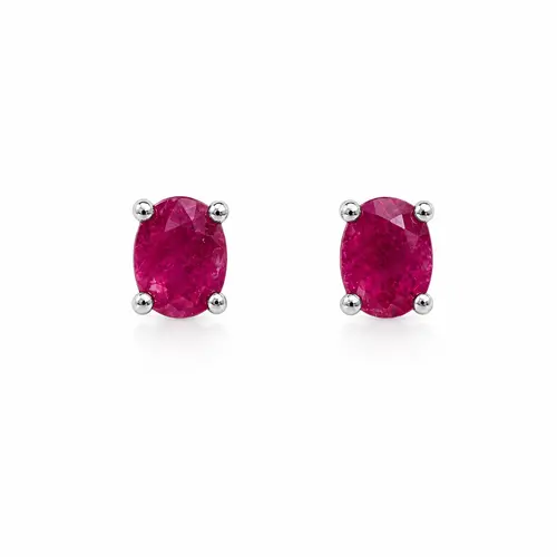ZUVAN Oval Birthstone Stud Earrings - Ruby