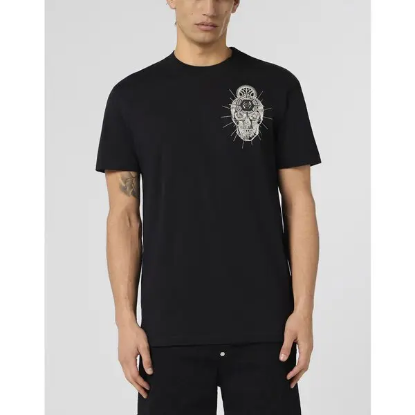 Philipp Plein Round Neck T-shirt Chest Embroidery Skull - Black