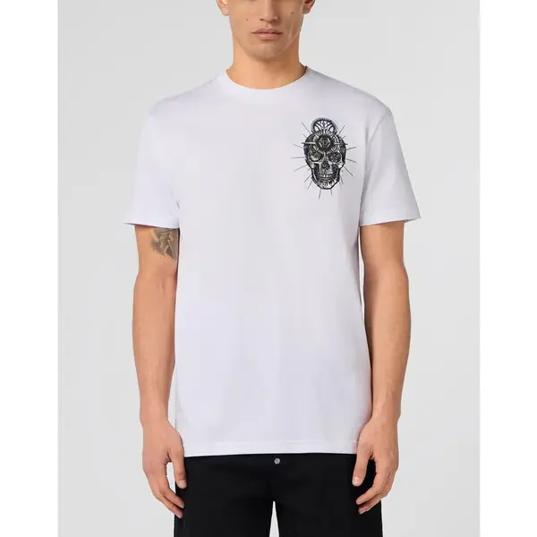 Philipp Plein Round Neck T-shirt Chest Embroidery Skull - White