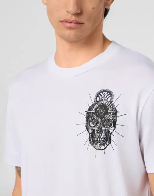 Philipp Plein Round Neck T-shirt Chest Embroidery Skull - White