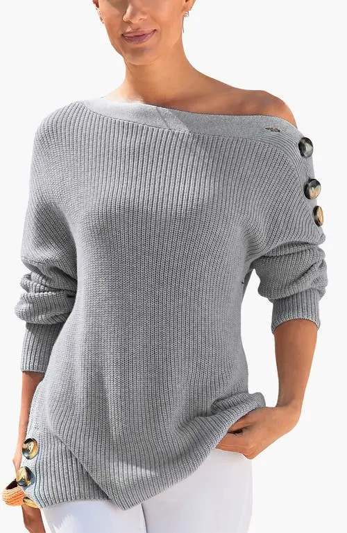 LASCANA Button Detail Sweater - Grey