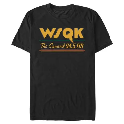 STRANGER THINGS Netflix Retro Radio The Squawk Wsqk 94.5 Fm Stripes Short Sleeve Graphic T-shirt - Black