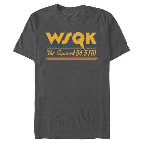 STRANGER THINGS Netflix Retro Radio The Squawk Wsqk 94.5 Fm Stripes Short Sleeve Graphic T-shirt - Dark Heather