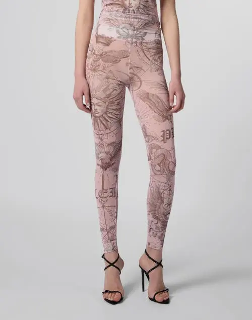 Philipp Plein Tulle Leggings Butterfly Tattoo - Rose/pink