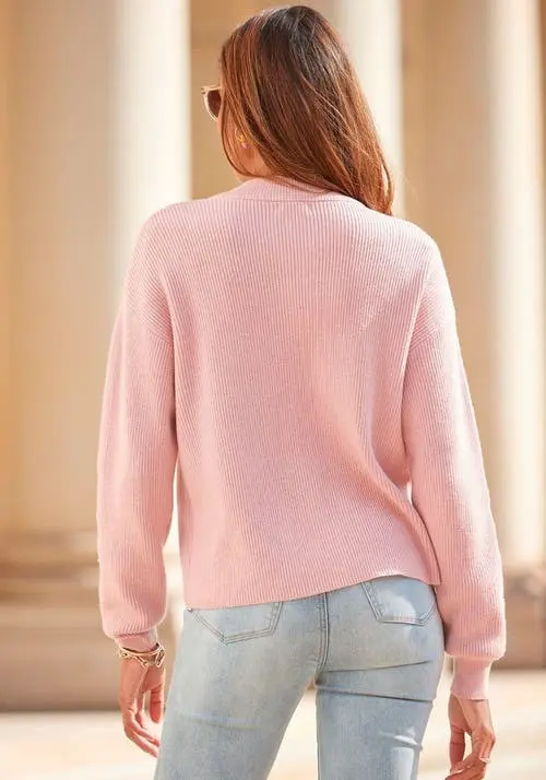 LASCANA Ribbed Button Up Sweater