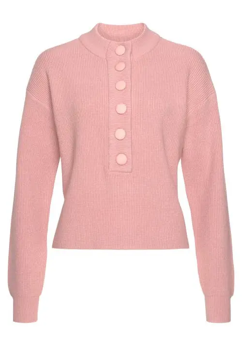 LASCANA Ribbed Button Up Sweater