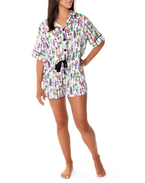 SUNSHINE SOCIETY Fashionista Silky Short Sleeve Shorts Set - Multicolor