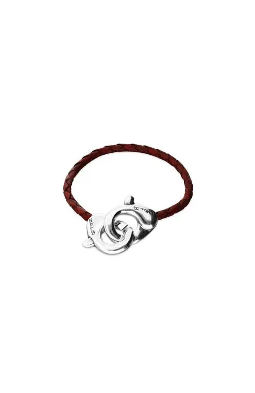 UNODE50 Brown Leather Bracelet With Interlocking Carabiner Detail - Silver